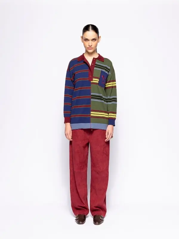 PAULA Magdalene Striped Embroidered Knitted Top