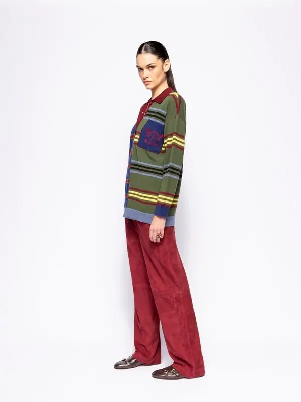 PAULA Magdalene Striped Embroidered Knitted Top