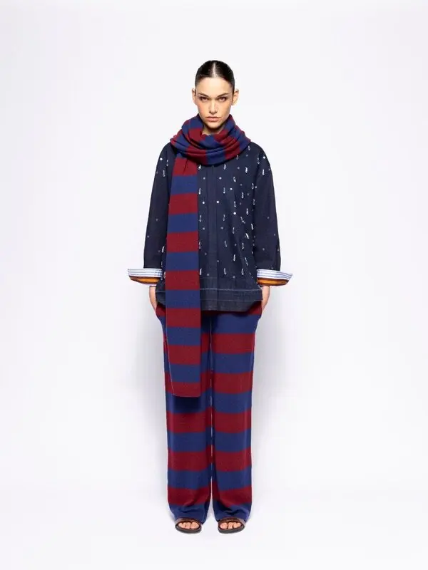 PAULA Lucca Cabernet And Blue Stripes Knitted Scarf - Multicolour