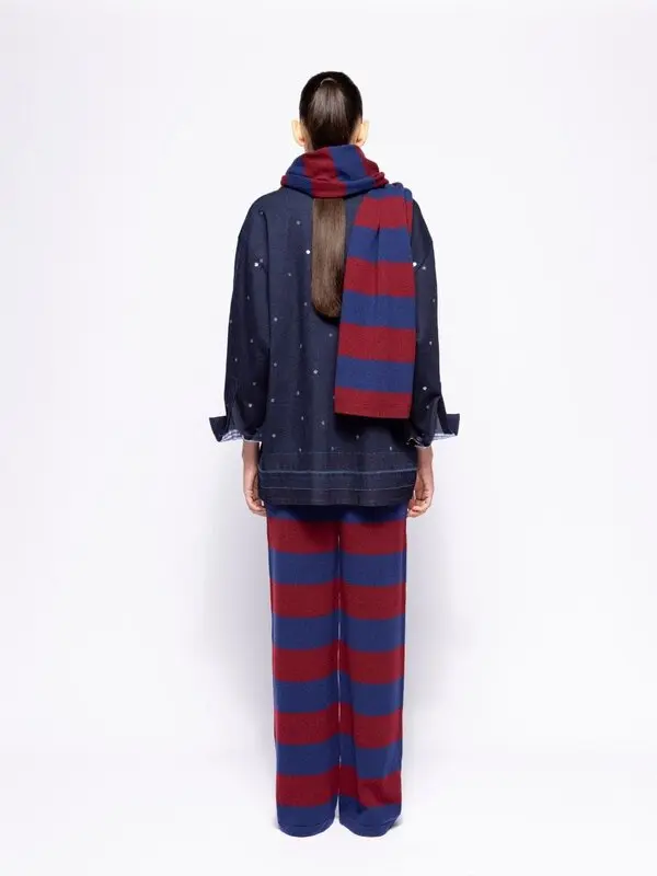 PAULA Lucca Cabernet And Blue Stripes Knitted Scarf - Multicolour