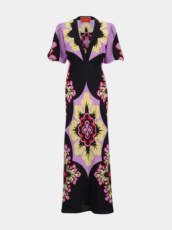 La DoubleJ Marlene Silk Palazzo Placée Maxi Dress - Pink