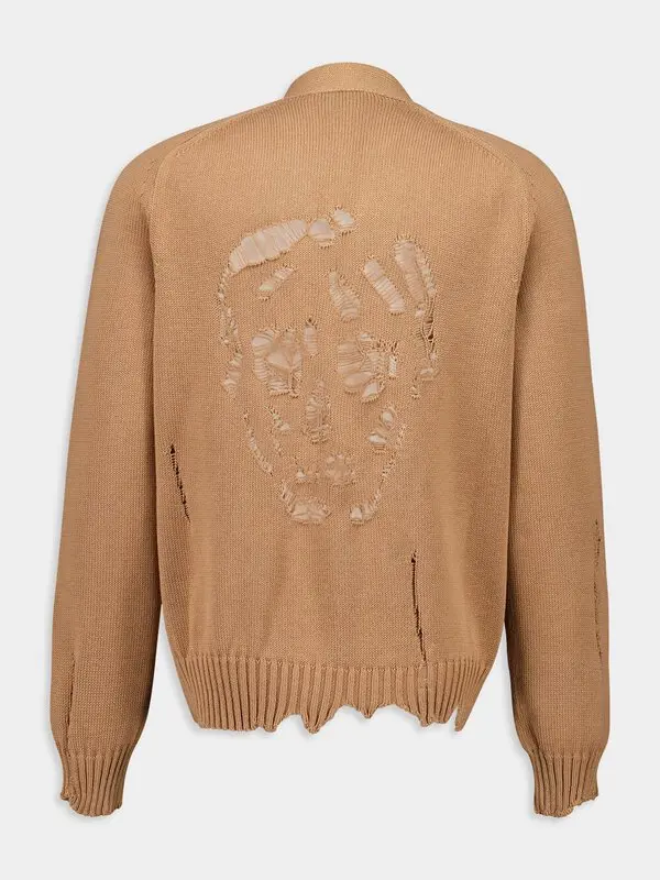 Alexander McQueen Distressed Skull Knitted Cardigan - Brown