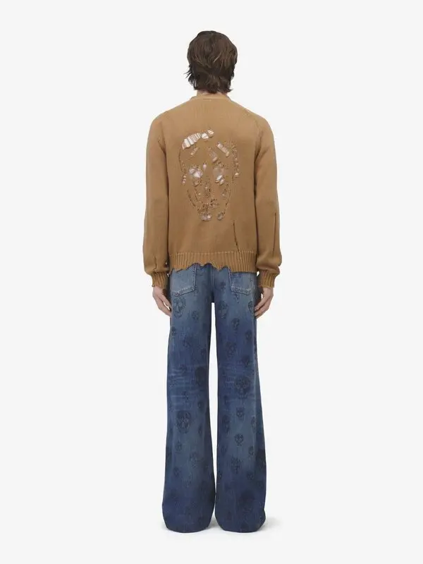 Alexander McQueen Distressed Skull Knitted Cardigan - Brown