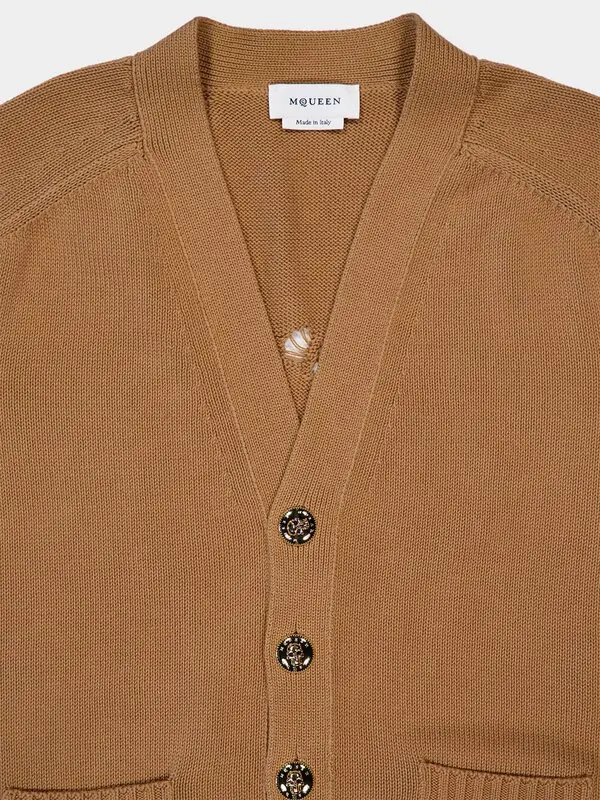 Alexander McQueen Distressed Skull Knitted Cardigan - Brown