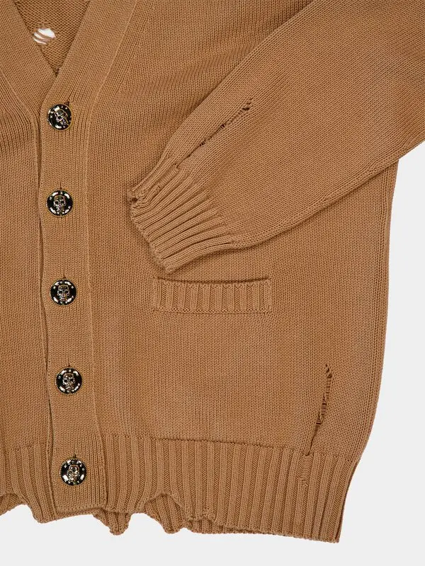 Alexander McQueen Distressed Skull Knitted Cardigan - Brown