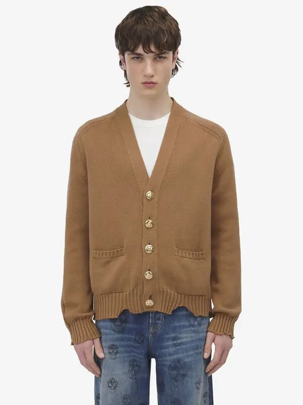 Alexander McQueen Distressed Skull Knitted Cardigan - Brown