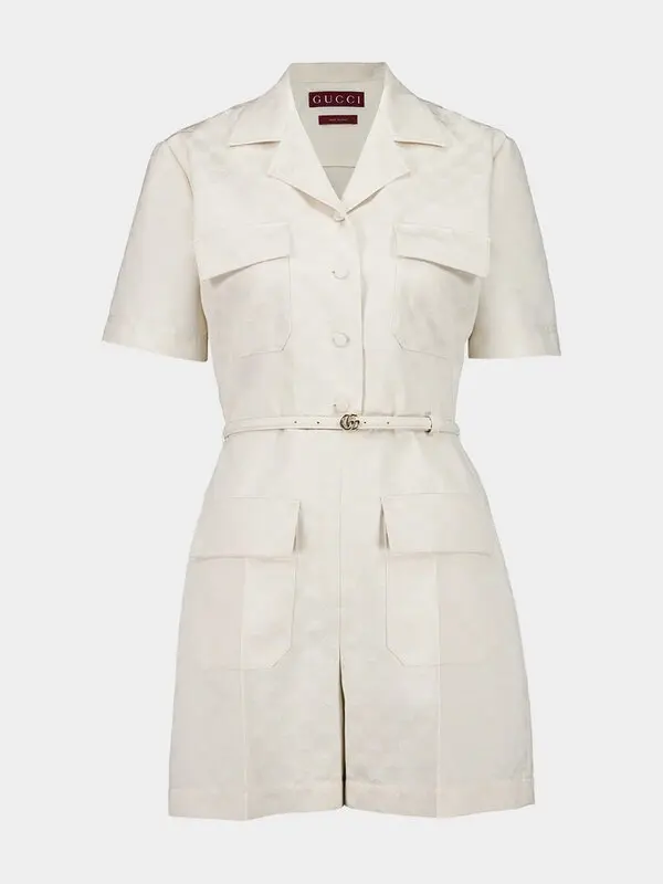 Gucci Playsuit In Gabardine Gg Cotton - Cream