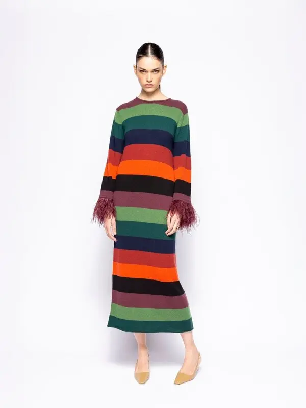 PAULA Curie Stripes Knitted Dress With Feathers