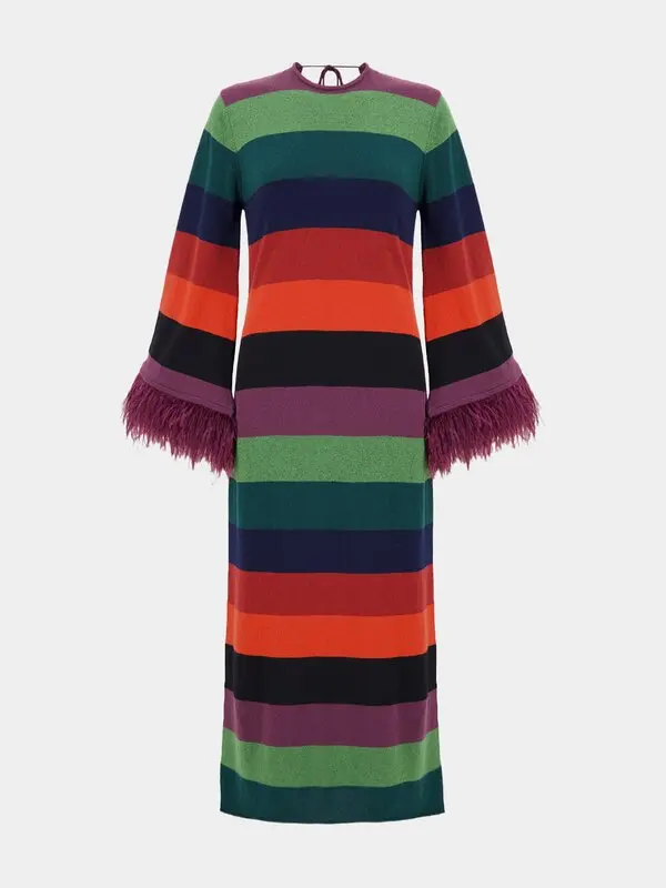 PAULA Curie Stripes Knitted Dress With Feathers