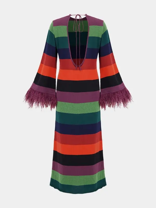 PAULA Curie Stripes Knitted Dress With Feathers