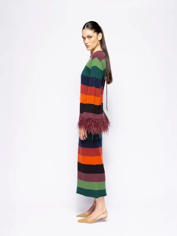 PAULA Curie Stripes Knitted Dress With Feathers
