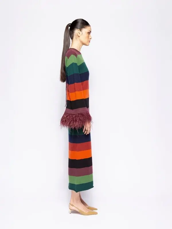 PAULA Curie Stripes Knitted Dress With Feathers