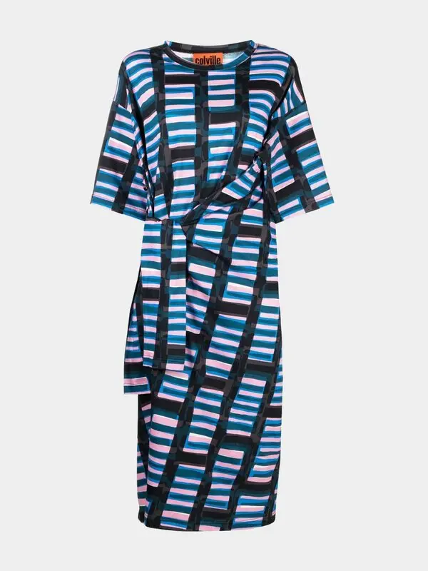 Colville Midi Dress With Abstract Pattern - Blue