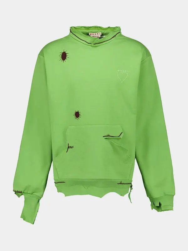 Marni Distressed Cotton Sweatshirt - Green