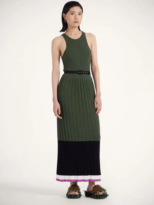 La DoubleJ Knit Plissé Racer-back Dress - Green