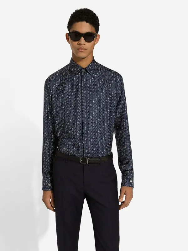 Dolce & Gabbana Tie-print Silk Twill Shirt - Blue