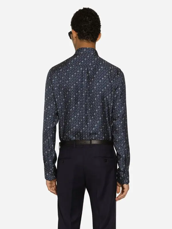 Dolce & Gabbana Tie-print Silk Twill Shirt - Blue