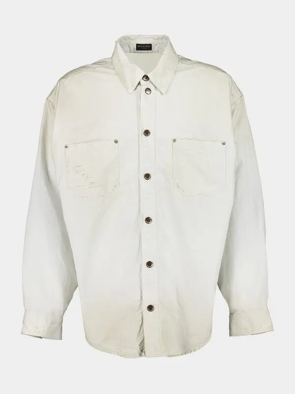 Balenciaga Dirty Washed Ripstop Workwear Overshirt - White