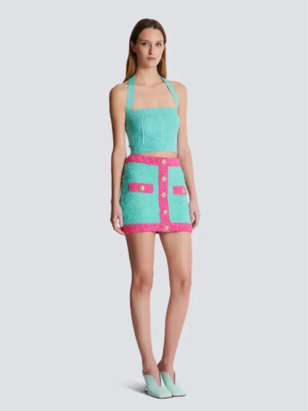 Balmain Two-tone Buttoned Knit Skirt - Blue
