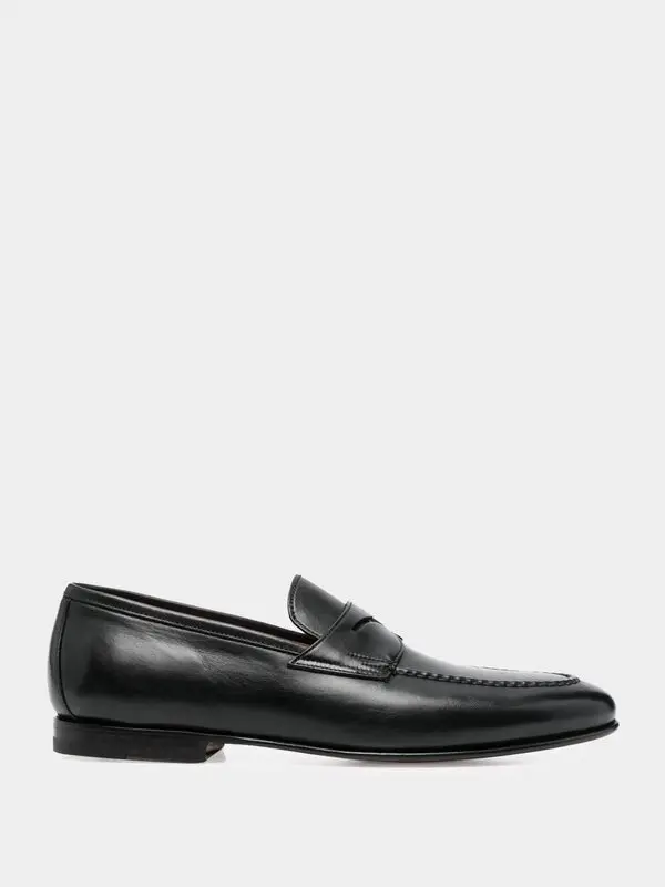 Santoni Leather Penny Loafers - Black