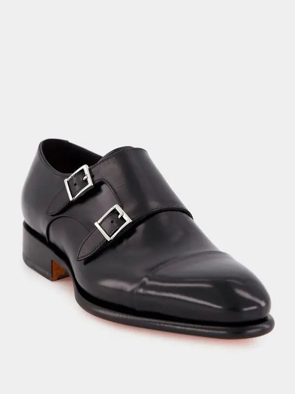 Santoni Leather Double-buckle Shoes - Black