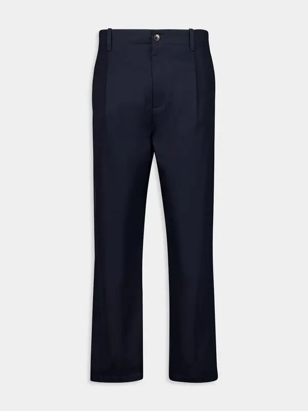 Valentino Garavani Navy Pleat-detail Cotton Chinos - Blue