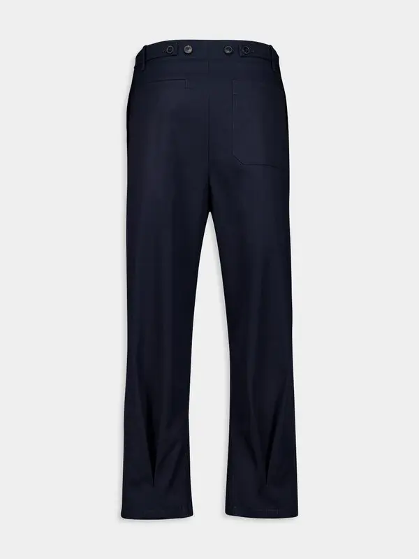 Valentino Garavani Navy Pleat-detail Cotton Chinos
