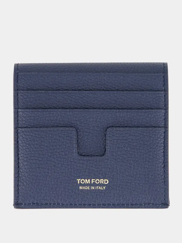 TOM FORD Denim Tara Grain Leather Card Holder - Blue