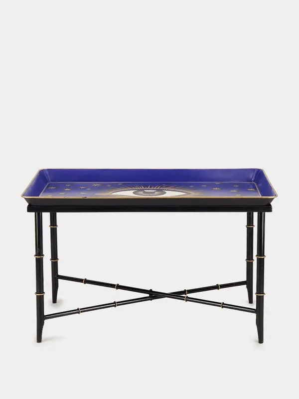 LES-OTTOMANS Handpainted Eye Iron Coffee Table - Blue