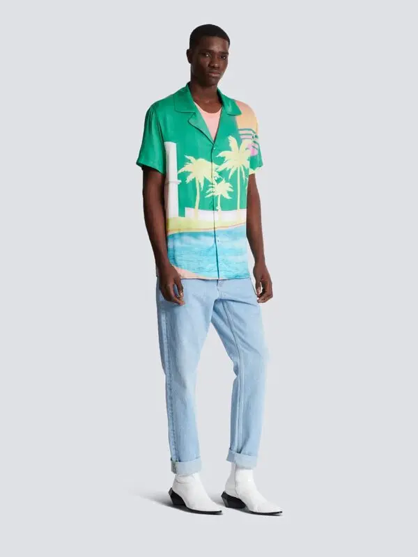 Balmain Short-sleeved Palm Tree Print Shirt - Multicolour