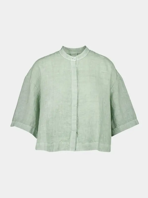 120% Lino Cropped Linen Shirt - Green