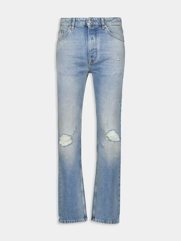 Palm Angels Distressed Monogram Straight-leg Jeans - Blue