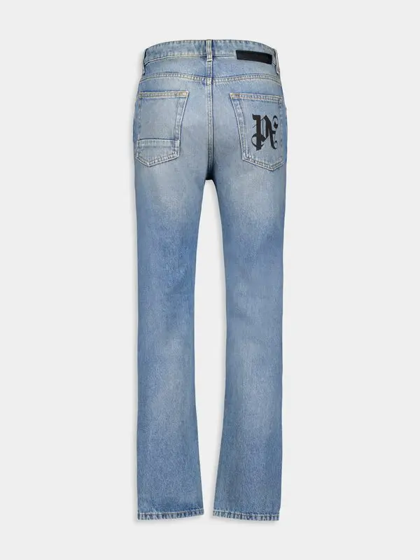 Palm Angels Distressed Monogram Straight-leg Jeans