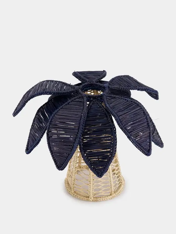 Coro Cora Navy Palm Tree Iraca Small Candle Holder - Blue