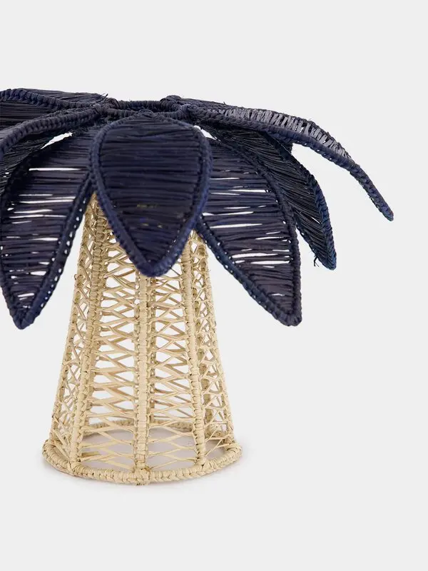 Coro Cora Navy Palm Tree Iraca Small Candle Holder - Blue