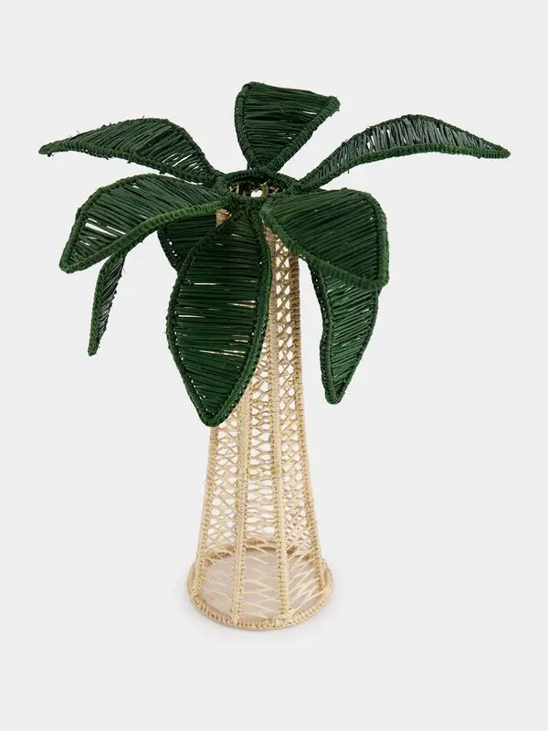 Coro Cora Dark Green Palm Tree Iraca Large Candle Holder - Beige