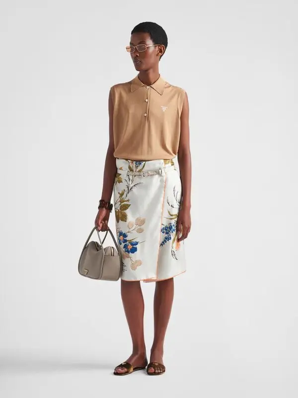 Prada Sleeveless Silk Knit Polo Shirt - Brown