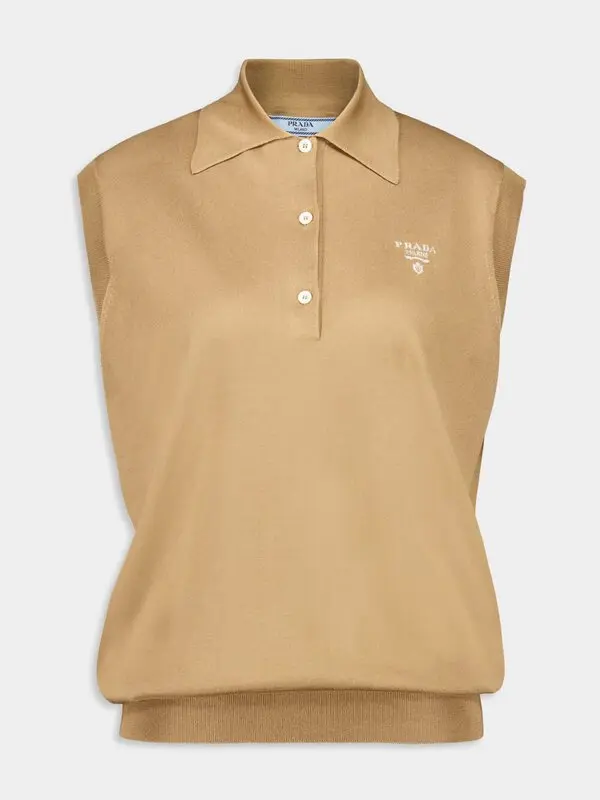 Prada Sleeveless Silk Knit Polo Shirt