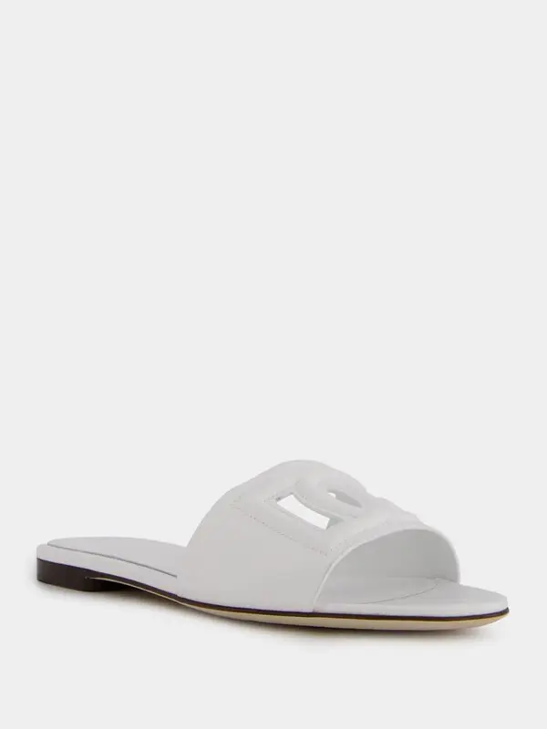 Dolce & Gabbana Dg Logo Calfskin Sliders - White