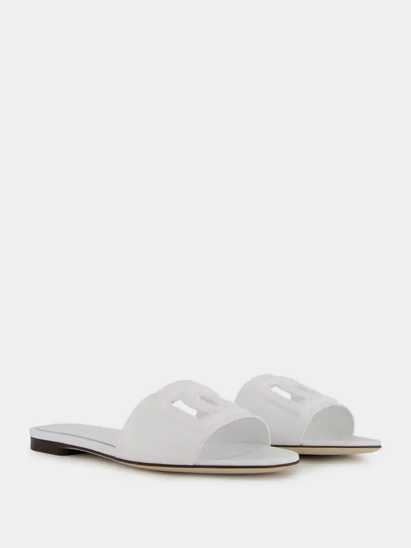 Dolce & Gabbana Dg Logo Calfskin Sliders - White