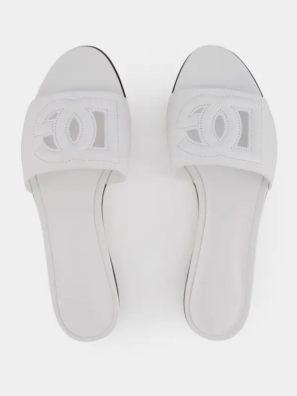 Dolce & Gabbana Dg Logo Calfskin Sliders - White