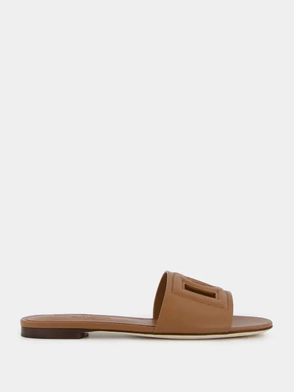 Dolce & Gabbana Dg Logo Calfskin Sliders - Brown