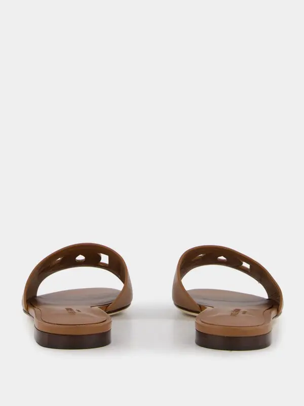 Dolce & Gabbana Dg Logo Calfskin Sliders - Brown