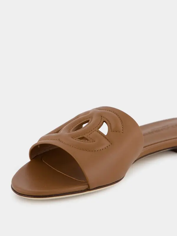 Dolce & Gabbana Dg Logo Calfskin Sliders - Brown