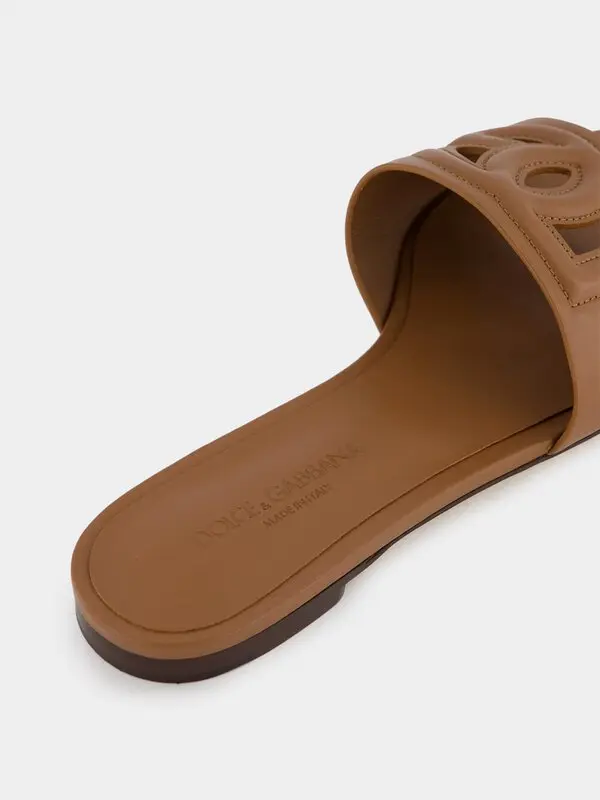 Dolce & Gabbana Dg Logo Calfskin Sliders - Brown