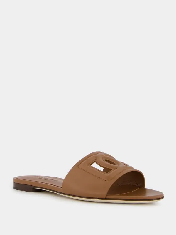 Dolce & Gabbana Dg Logo Calfskin Sliders - Brown