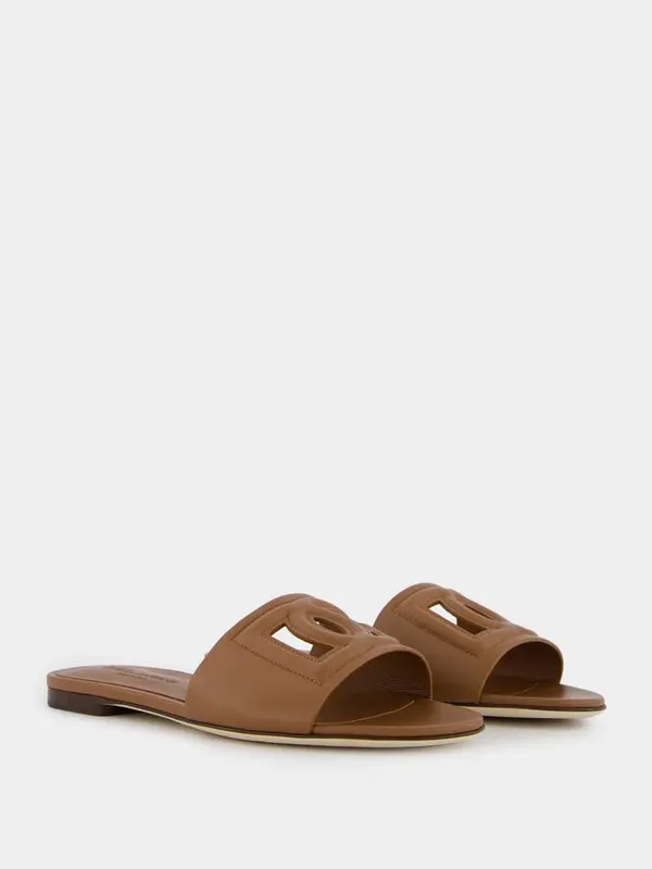Dolce & Gabbana Dg Logo Calfskin Sliders - Brown