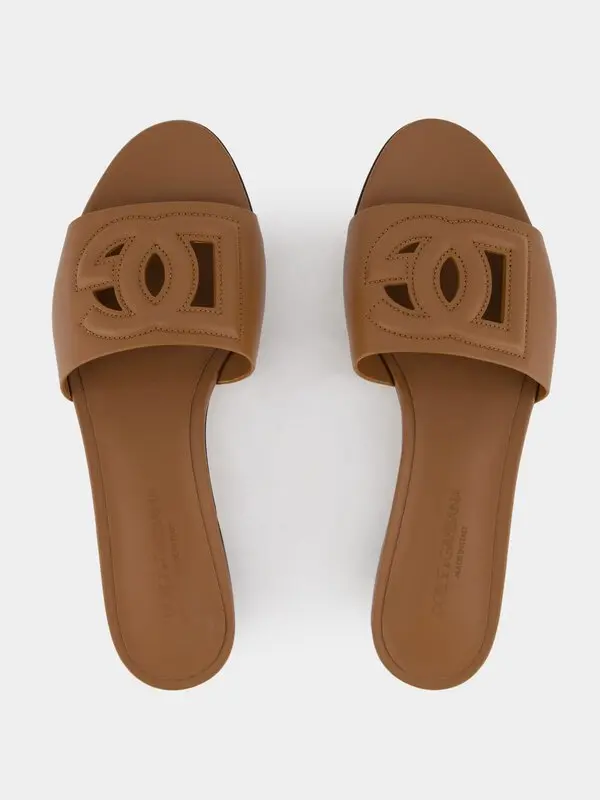 Dolce & Gabbana Dg Logo Calfskin Sliders - Brown