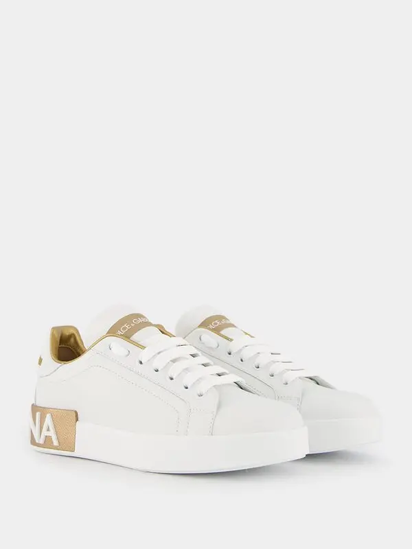 Dolce & Gabbana Portofino Leather Sneakers - Gold
