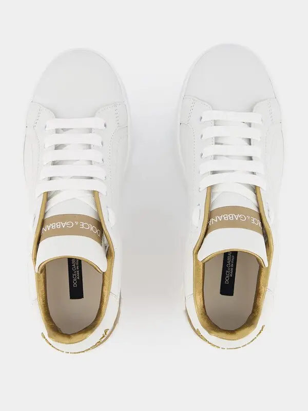 Dolce & Gabbana Portofino Leather Sneakers - Gold